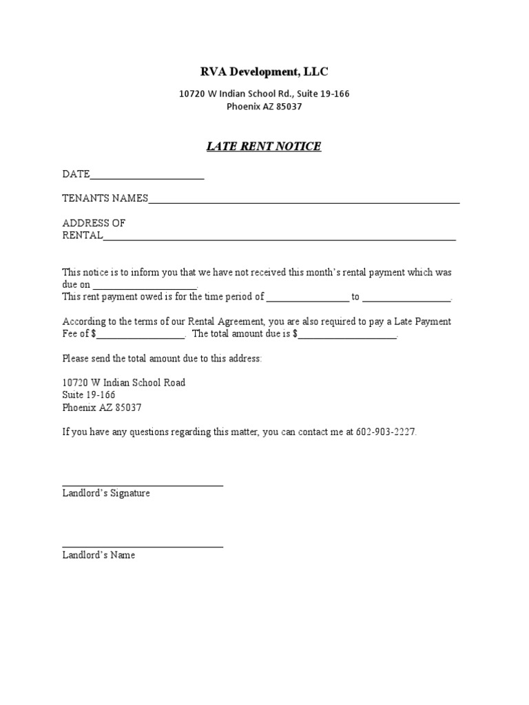 Late Rental Payment Notice | PDF