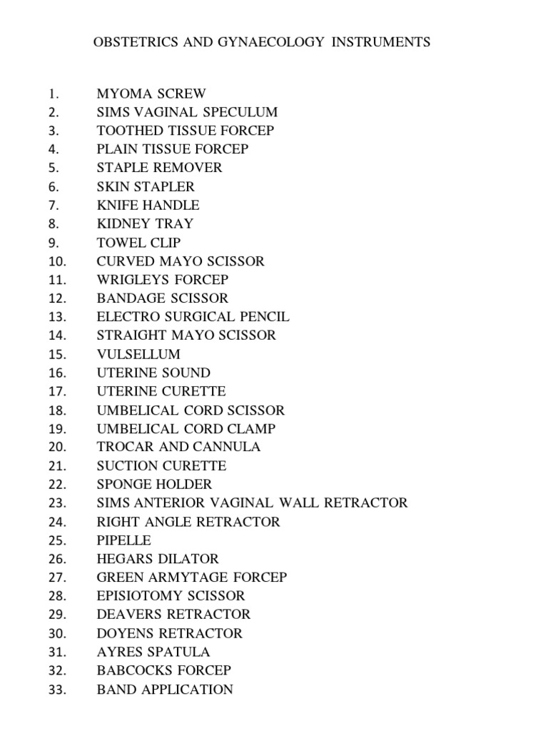 Obs Gyn Instrument List | PDF