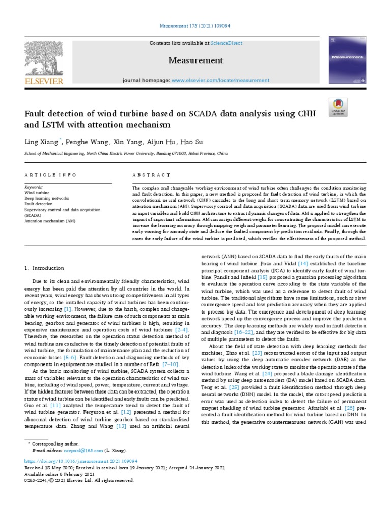 Ling Measurement 2021 Fault Detection Of Wind Turbine Based On Scada Data Analysis Using