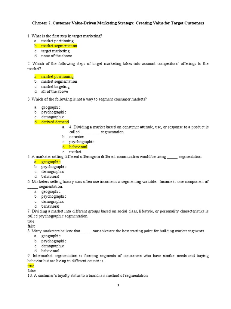 Chapter 7 Quizz 2021-Marketing | PDF | Market Segmentation | Marketing