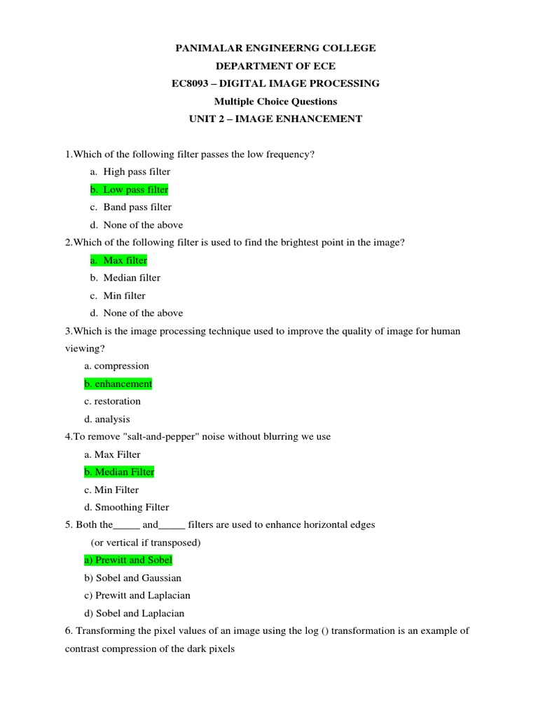 DIP Unit 2 MCQ | PDF | Technology & Engineering