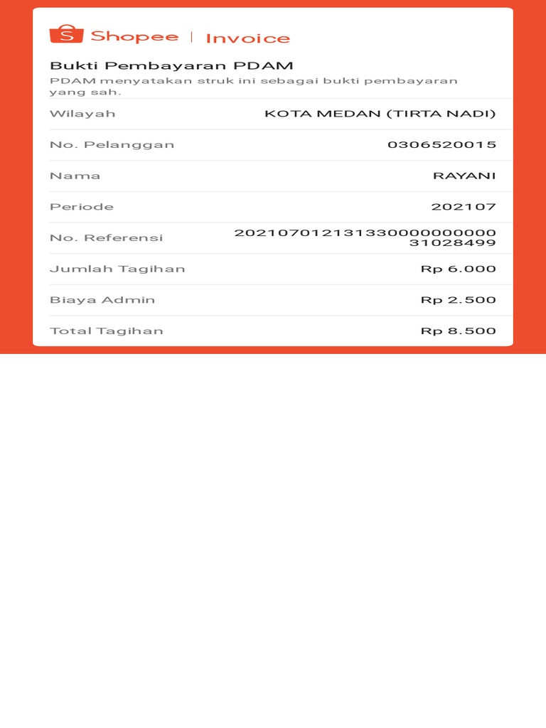 Invoice: Bukti Pembayaran PDAM | PDF