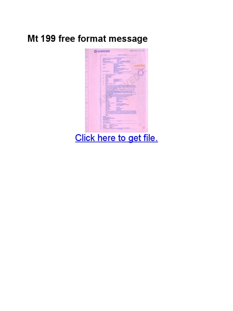 MT 199 Free Format Message: Click Here To Get File | PDF | Cheque | Banks