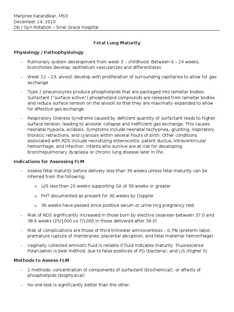 Fetal Lung Maturity | PDF | Maternal Health | Clinical Medicine