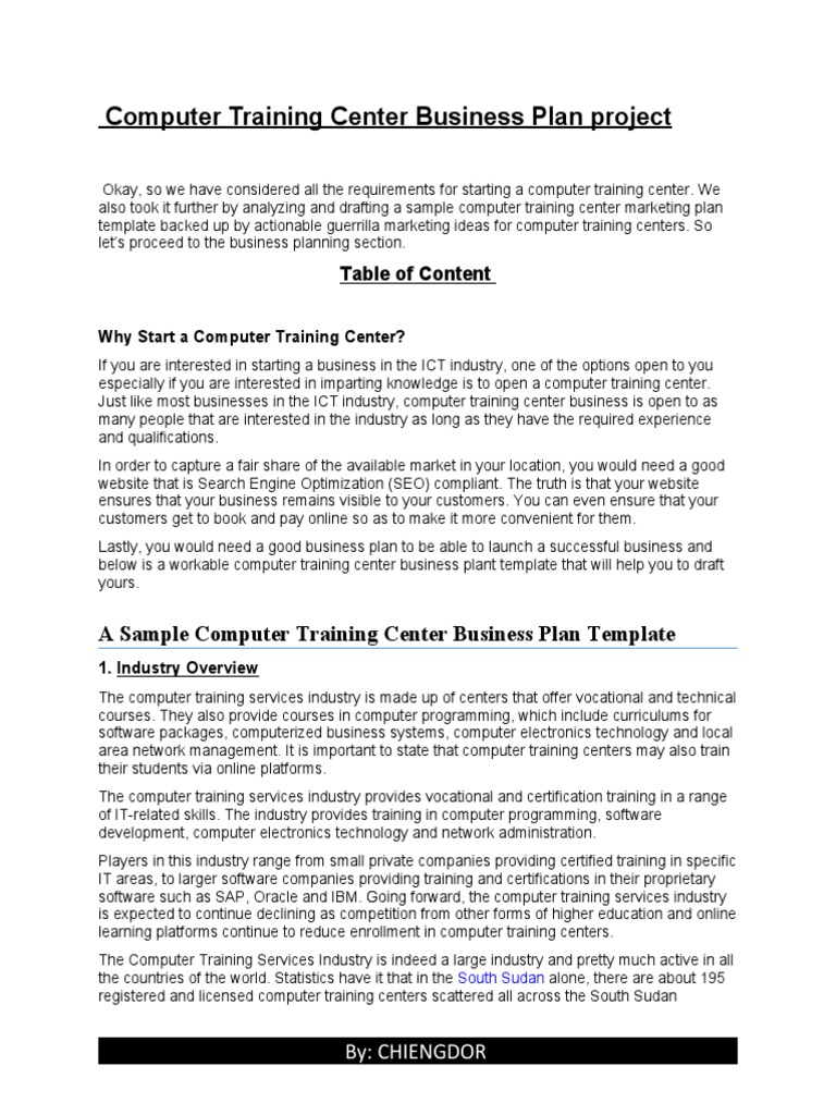 Computer Training Center Business Plan | PDF | Marketing | Educational ...