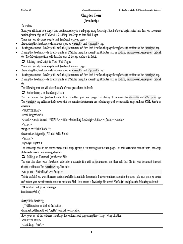 Chapter III - JavaScript | Download Free PDF | Java Script | Html Element Chapter III - JavaScript | Download Free PDF | Java Script | Html Element