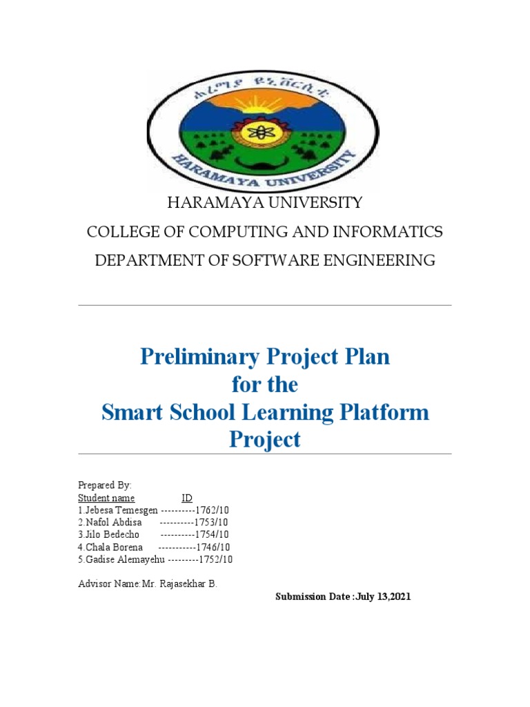 Preliminary Project Plan For The Smart School Learning Platform Project ...