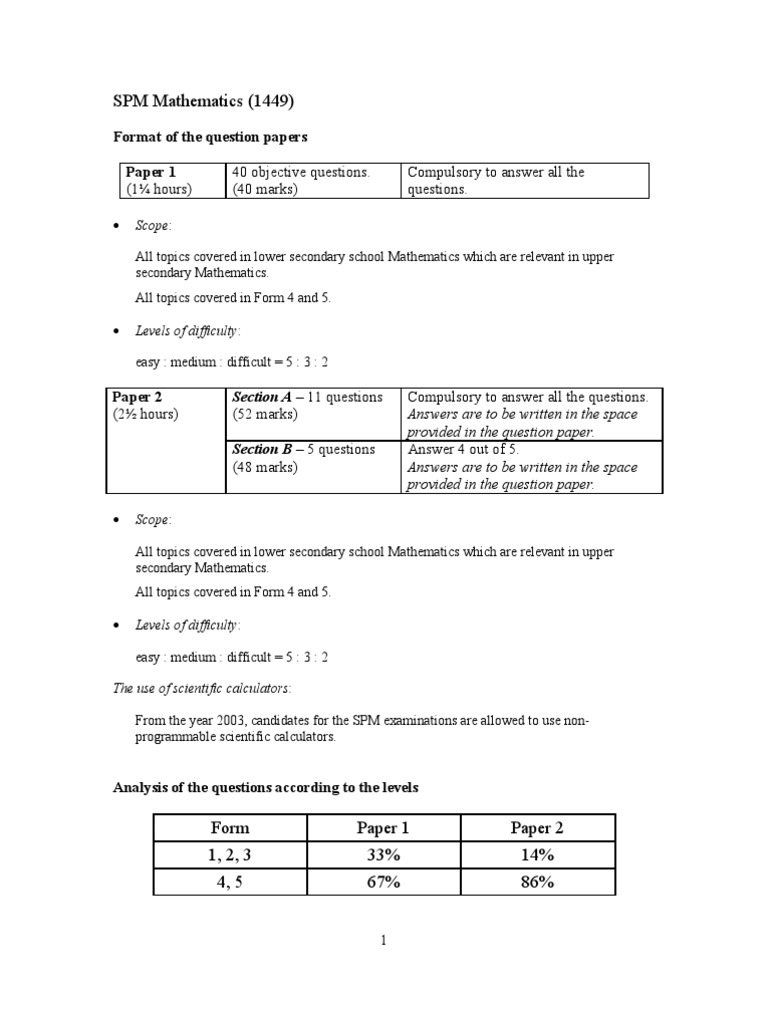 Techniques in Answering SPM Mathematicspaper1 | PDF | Area | Equations