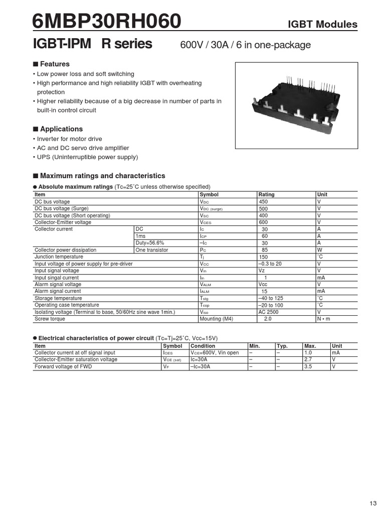 6MBP30RH060: IGBT-IPM R Series | PDF | Power Supply | Amplifier