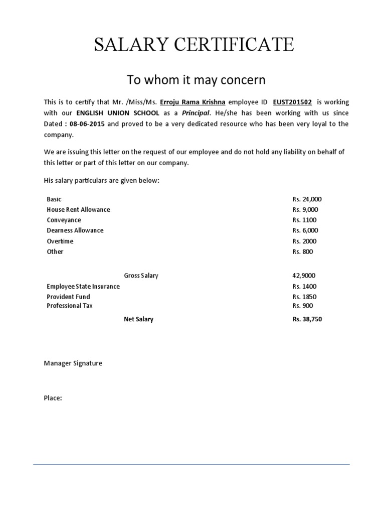 Annual Salary Certificate Template | PDF