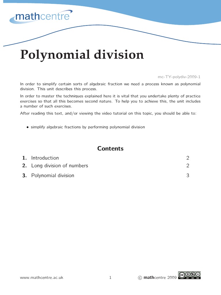 Polynomial Division | PDF | Polynomial | Algebra
