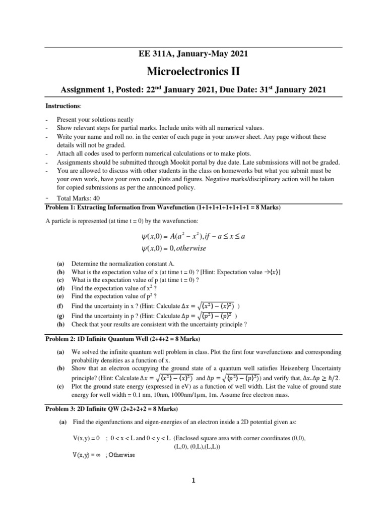 Microelectronics II: EE 311A, January-May 2021 | PDF | Quantum ...