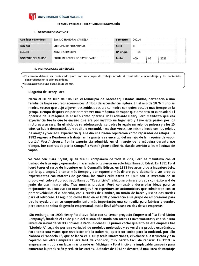 Examen Parcial I.c3 | PDF | Compania de motores ford | Vehículos