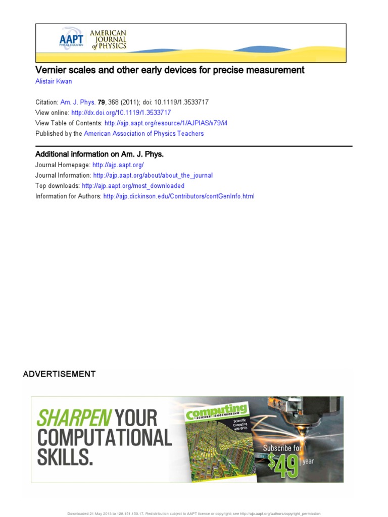 Vernier Scales and Other Early Devices F | PDF | Visual Acuity | Metrology