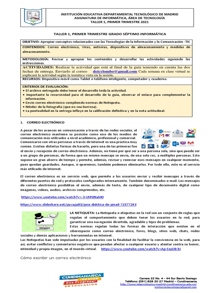Taller 1 Trimestre 1 Informática Grado Septimo | PDF | Computación en la nube | Internet