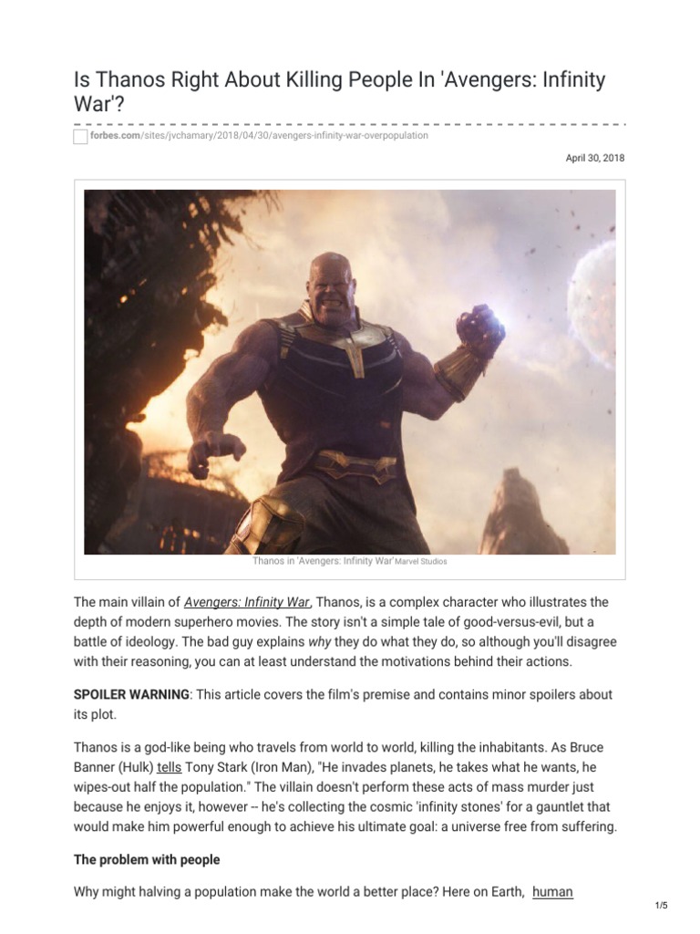 Is Thanos Right About Killing People in Avengers Infinity War | PDF ...