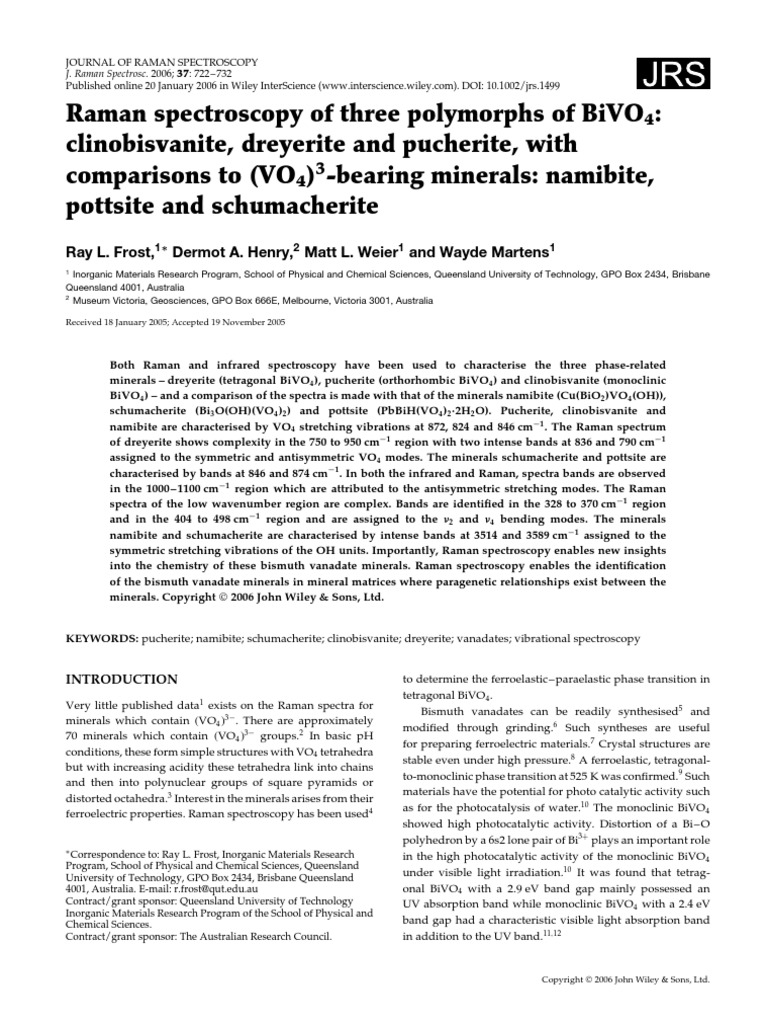 Raman Spectroscopy of Three Polymorphs of BiVO4 | PDF | Infrared ...