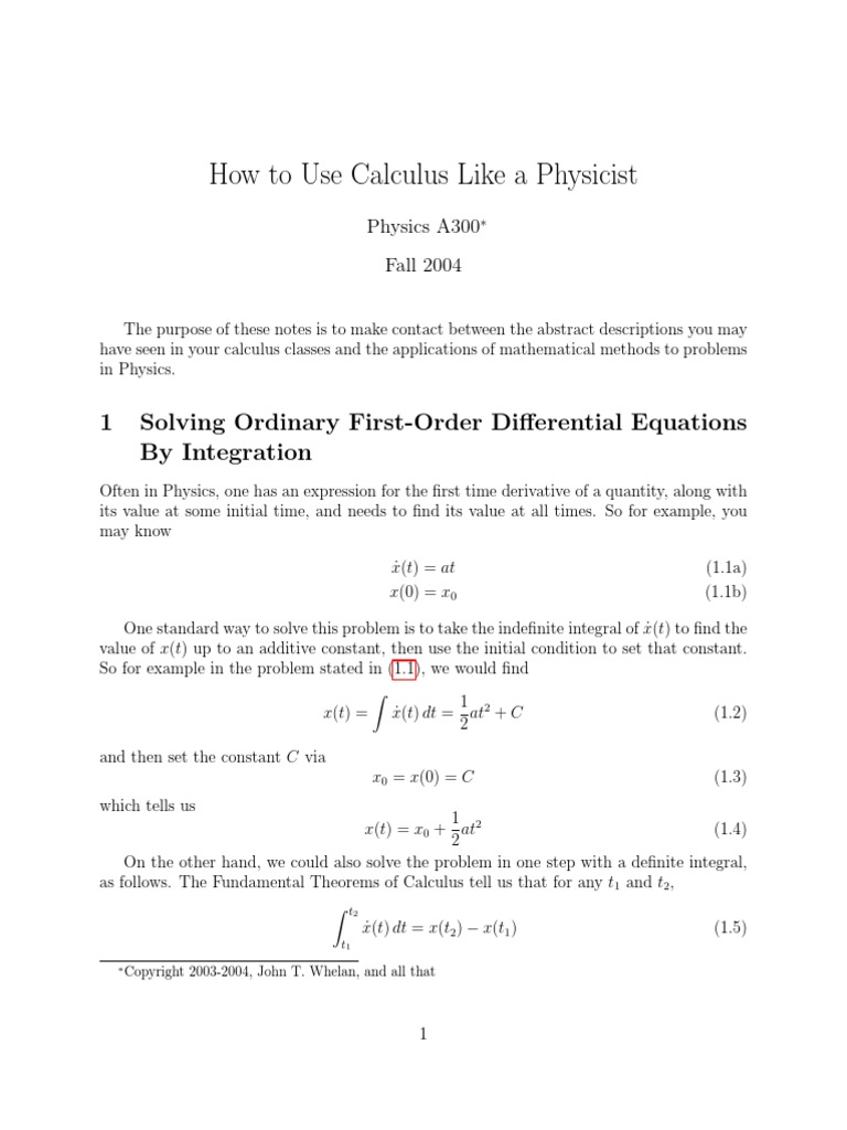 How To Use Calculus Like A Physicist: 1 Solving Ordinary First-Order ...