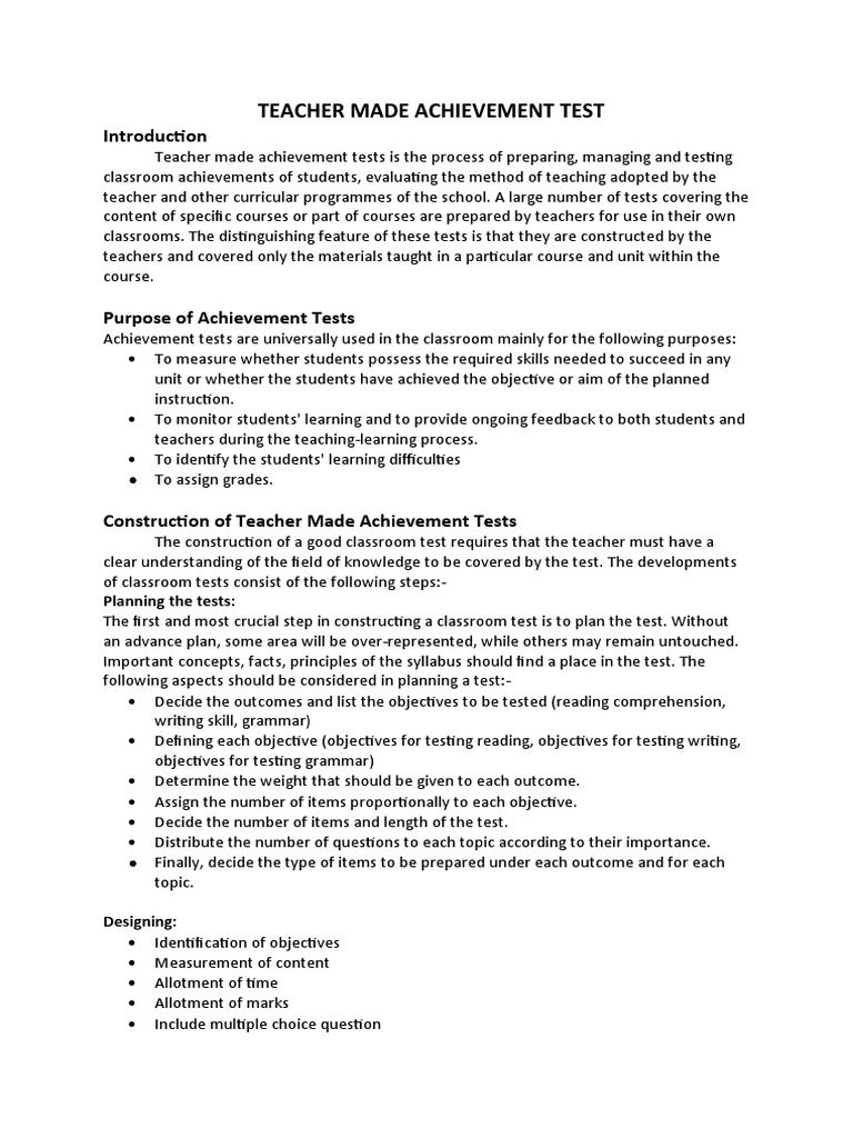 Teacher Made Achievement Test | PDF | Question | Test (Assessment)