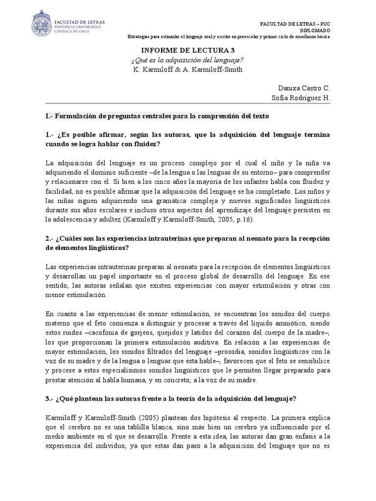 Informe 3 - Karmiloff & Karmiloff-Smith - Cap.1 | PDF | Aquisición de ...