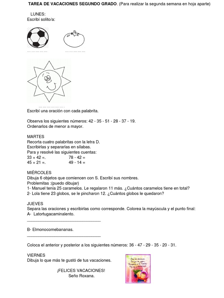 Tarea de Vacaciones: Segundo Grado | PDF | Artes del Lenguaje y ...