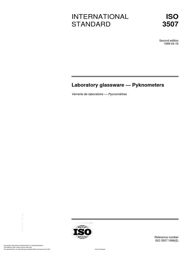 ISO 3507-1999 Laboratory Glassware - Pyknometers | PDF | International ...