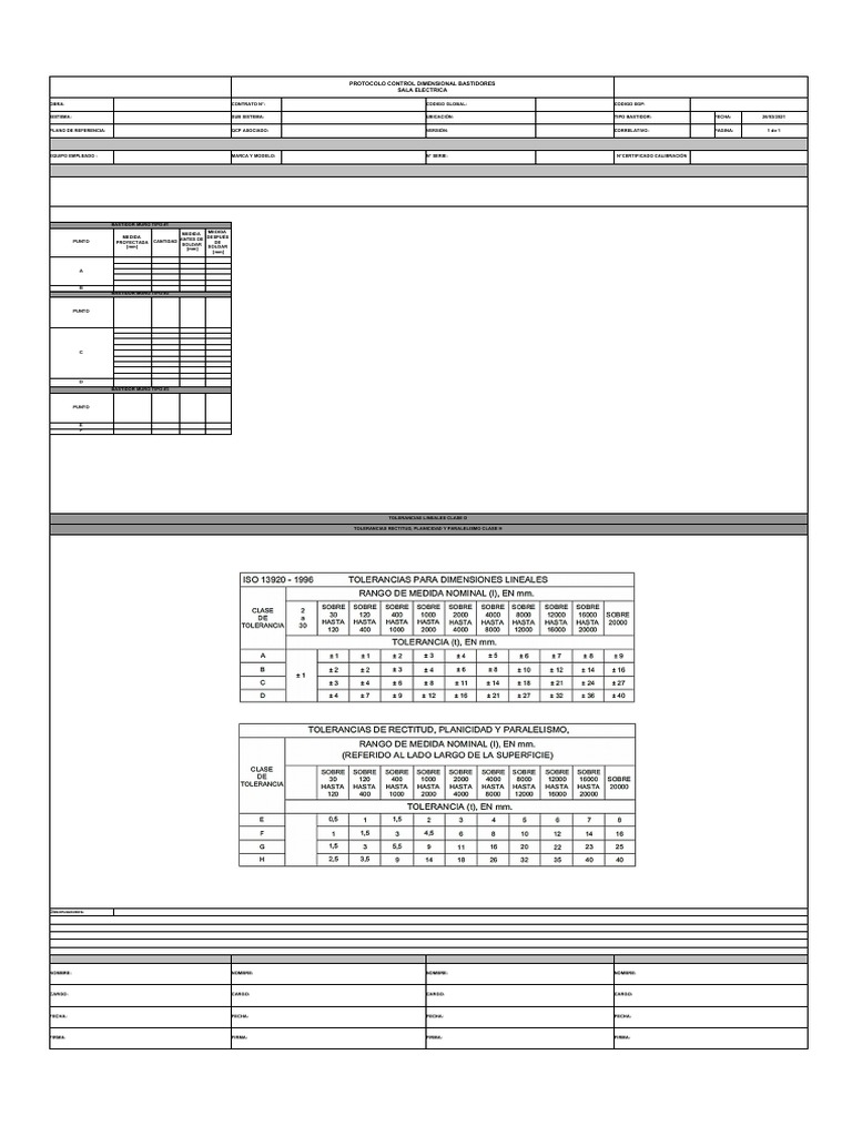 Protocolo Control Dimensional Bastidores Muros Sala Eléctrica | PDF