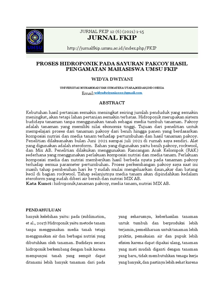 Jurnal Hidroponik WIDYA DWIYANI | PDF