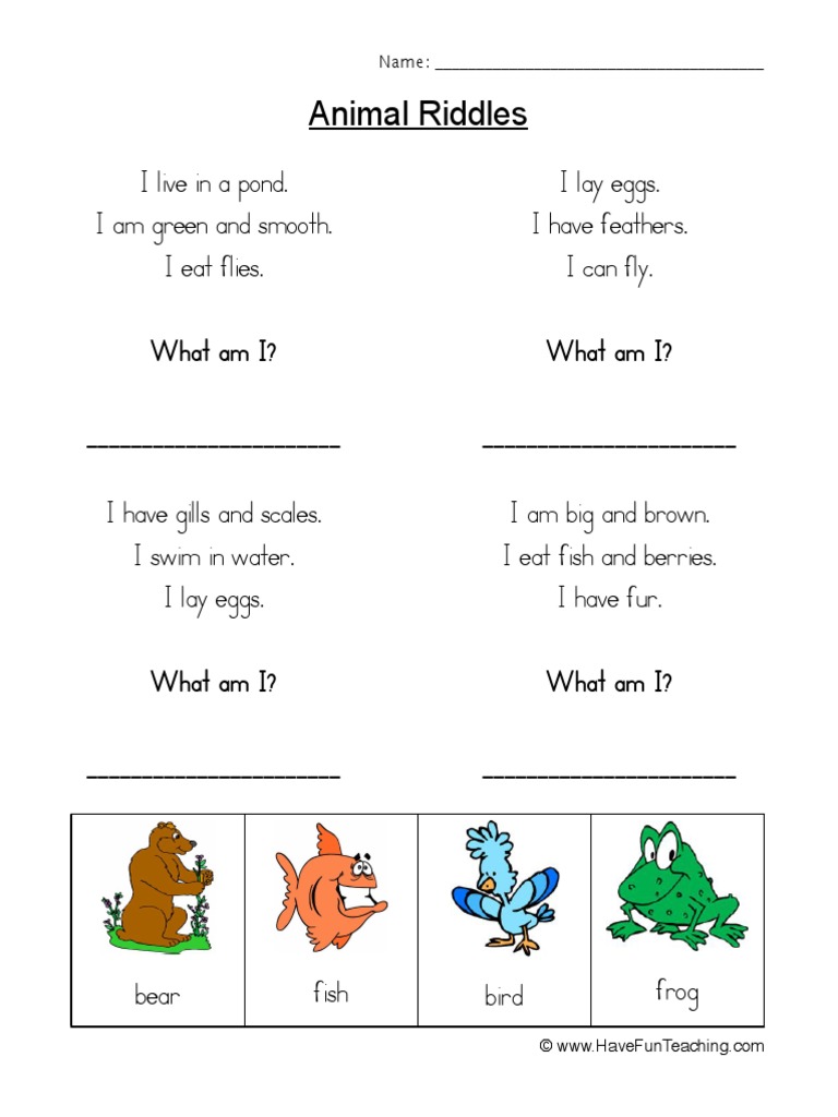 Animal Riddles Worksheet | PDF