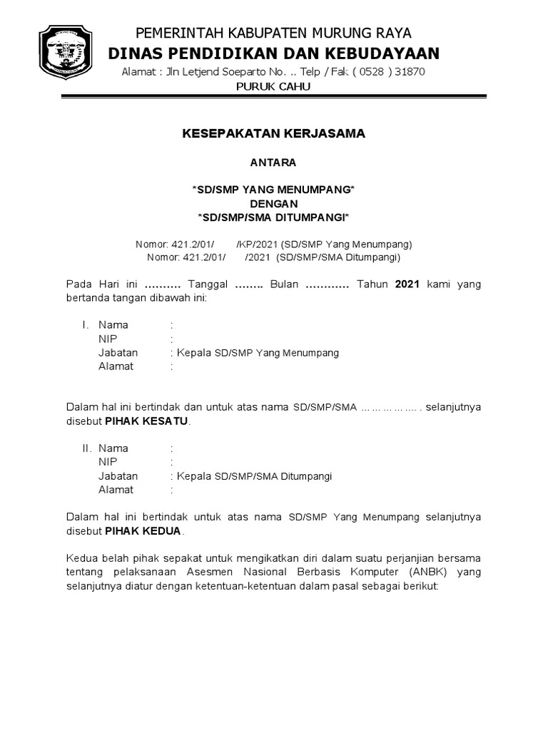 Contoh MoU ANBK SMPN 1 Murung | PDF