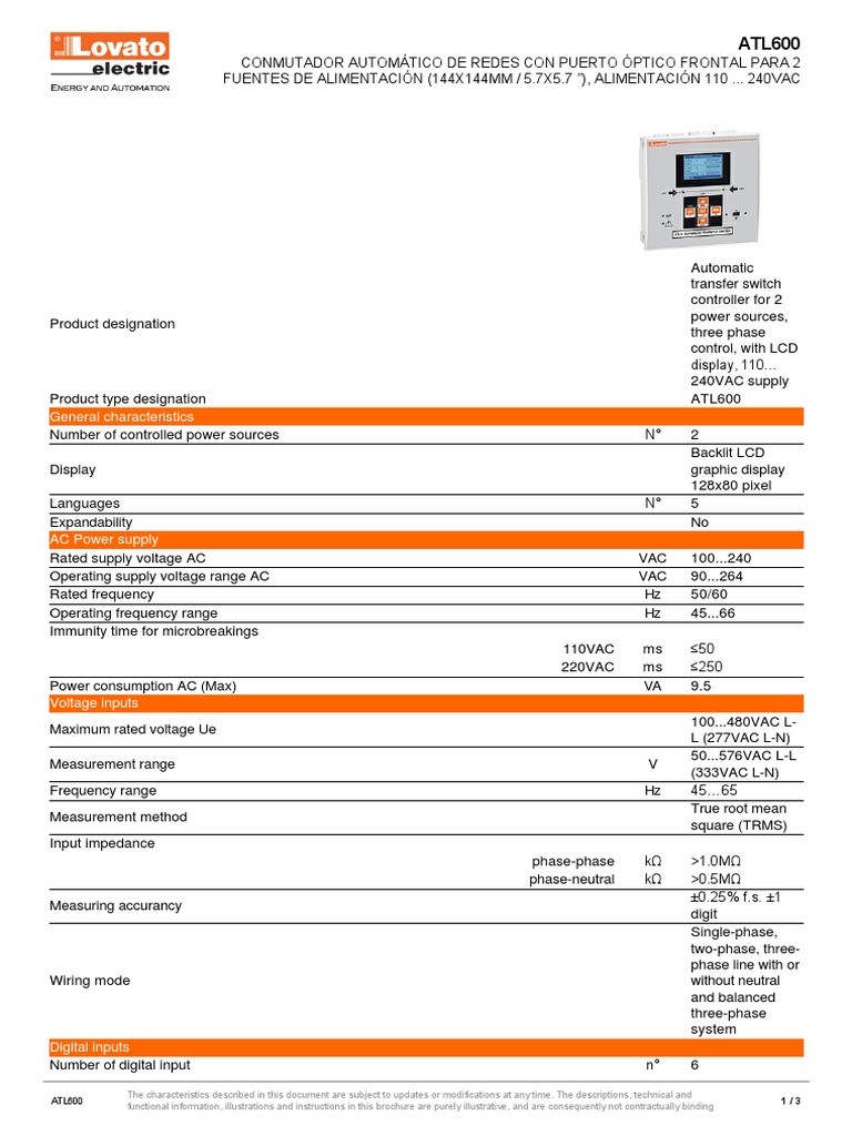 ATL600 Lovato | PDF | Alternating Current | Electrical Engineering