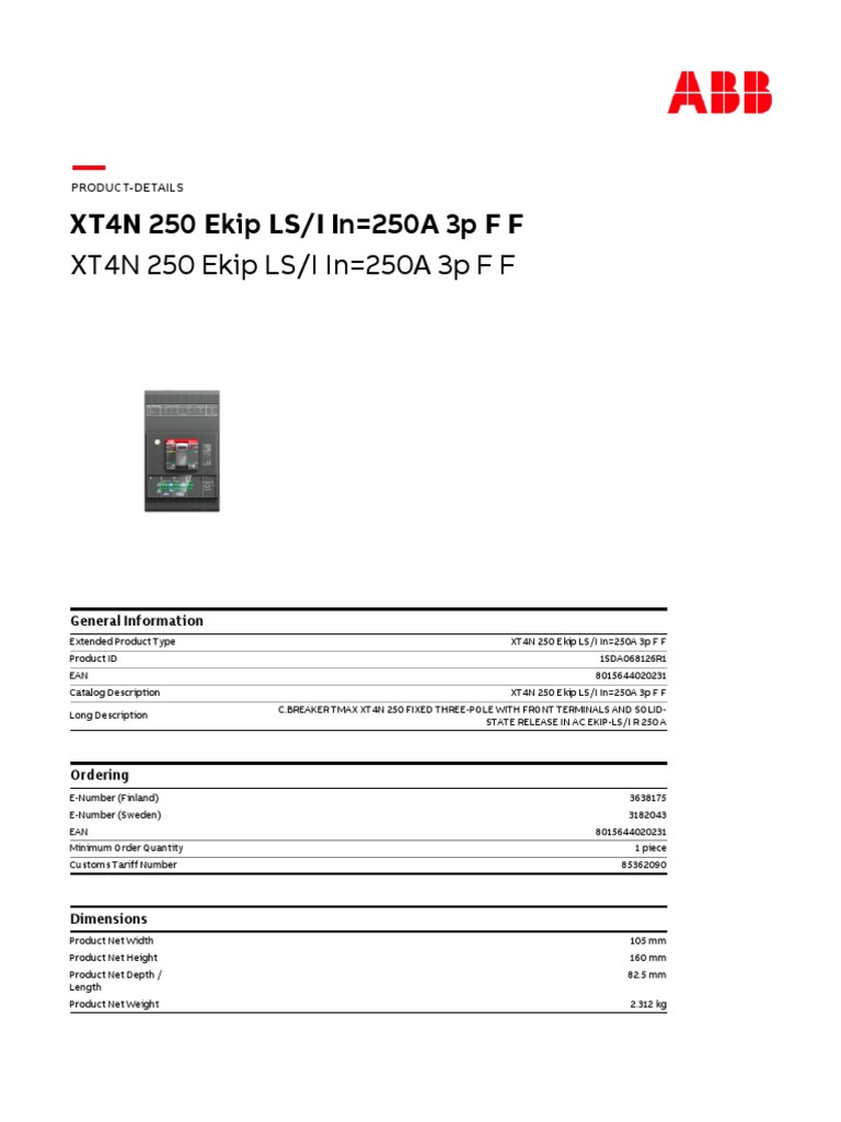XT4N 250 Circuit Breaker Overview | PDF | Electrical Equipment ...
