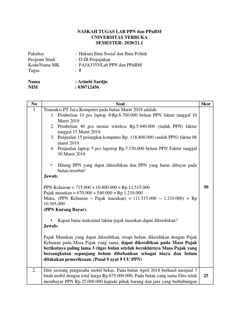 Analisis PPN dan PPnBM: Studi Kasus dan Perhitungan | PDF | Karier & Perkembangan | Bisnis