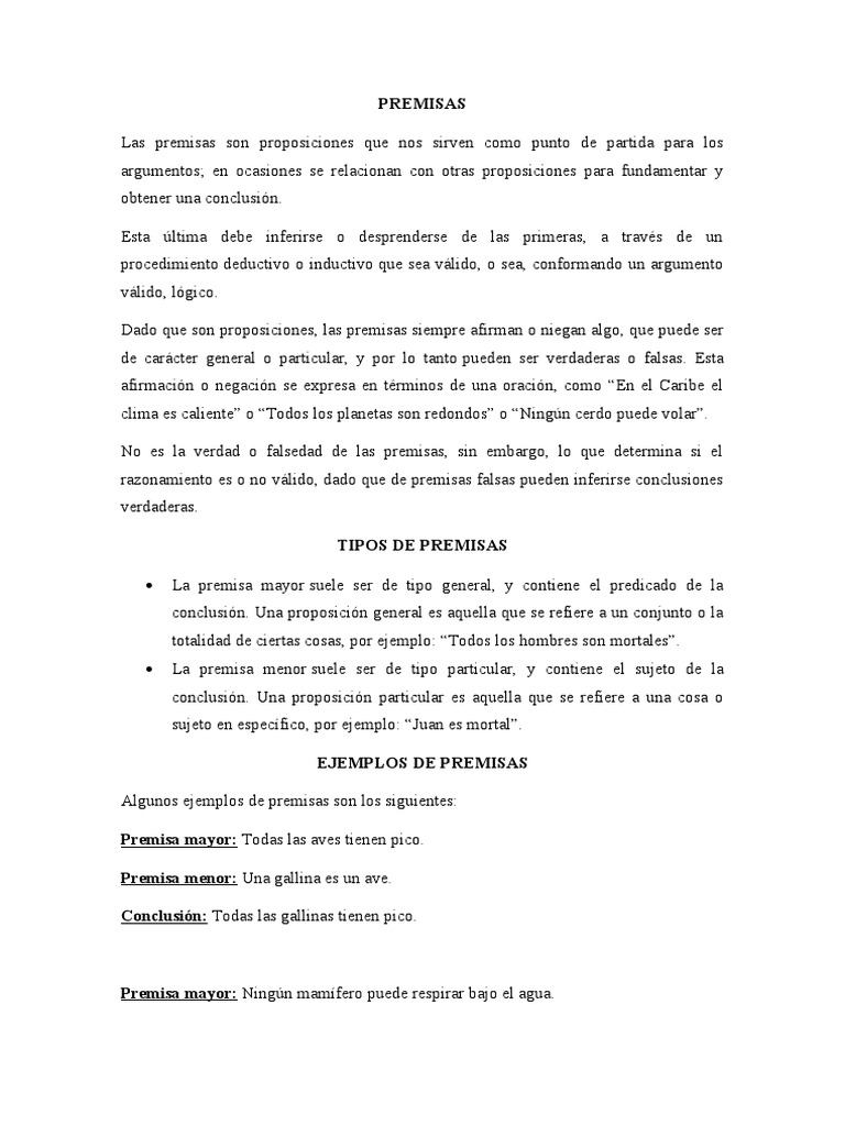 PREMISAS | PDF | Proposición | Argumento
