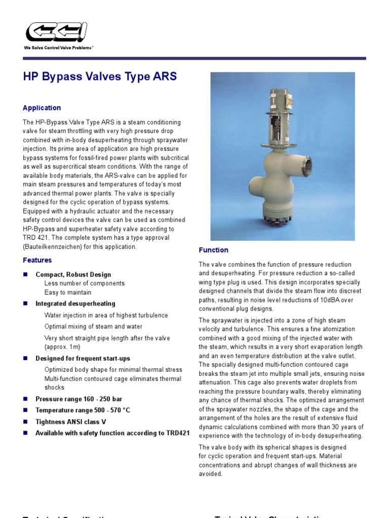 HP Bypass Valves Type ARS: Application | PDF | Valve | Pipe (Fluid Conveyance)
