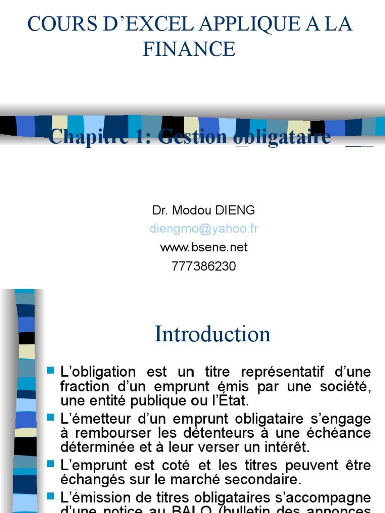 Chapitre 1 Excel Ap Fi | PDF | Instruments productifs d'intérêts | Obligation (Finance)