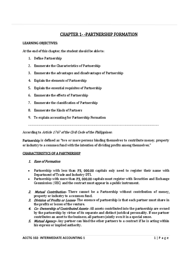 Chapter 1 - Partnership Formation: Article 1767 of The Civil Code of ...