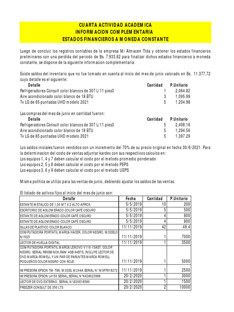 Informe de Compras y Cálculos Contables | PDF | Contabilidad financiera ...