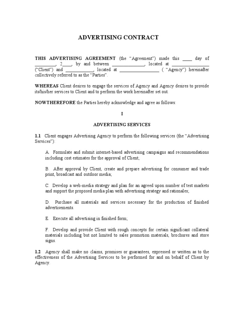 Advertising Contract Agreement Template | PDF | Arbitration | Bankruptcy