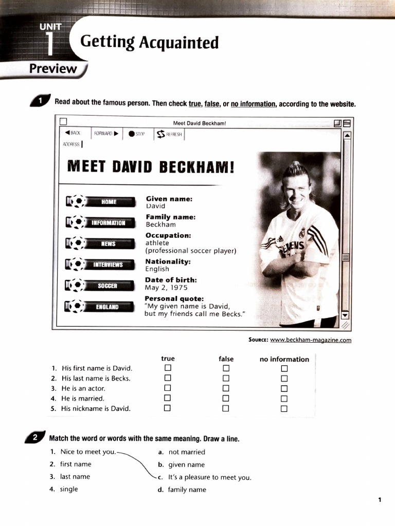 WB. Unit 1. Getting Acquainted. 2020 | PDF