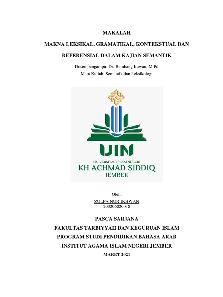 Zulfa Nur Ikhwan, Makalah Semantik, 203206020018 | PDF