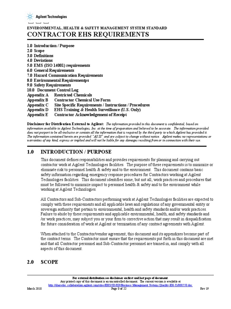 Contractor EHS Management Requirements | PDF | Occupational Safety And ...