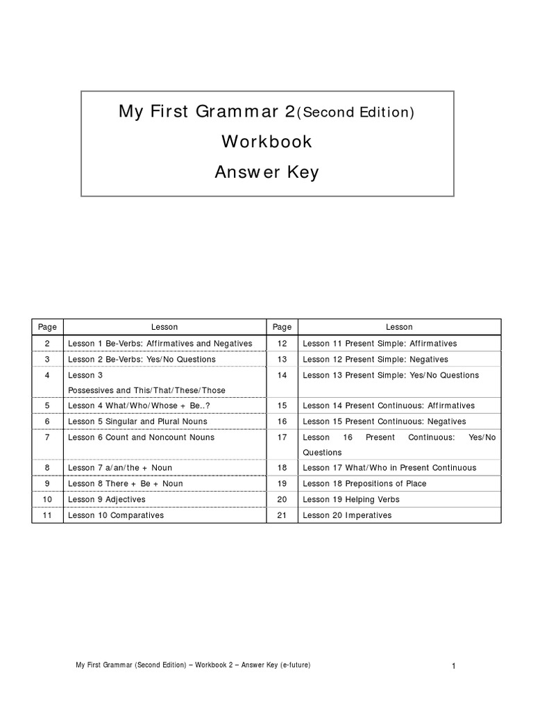 My First Grammar 2nde - Workbook2 - Answer Key | PDF | Noun | Plural