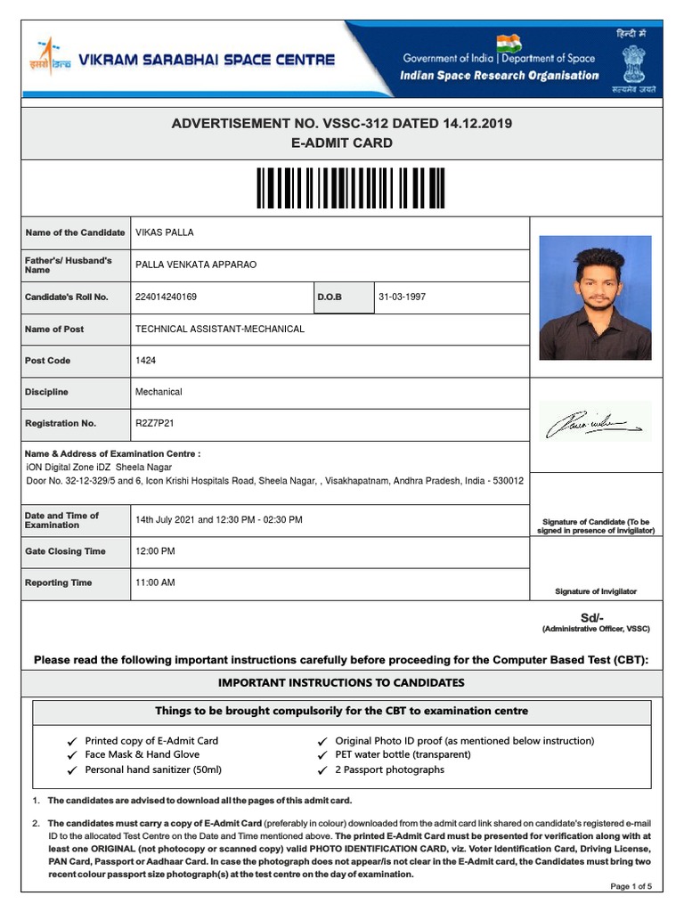 Candidate Hall Ticket | PDF | Identity Document | Common Cold