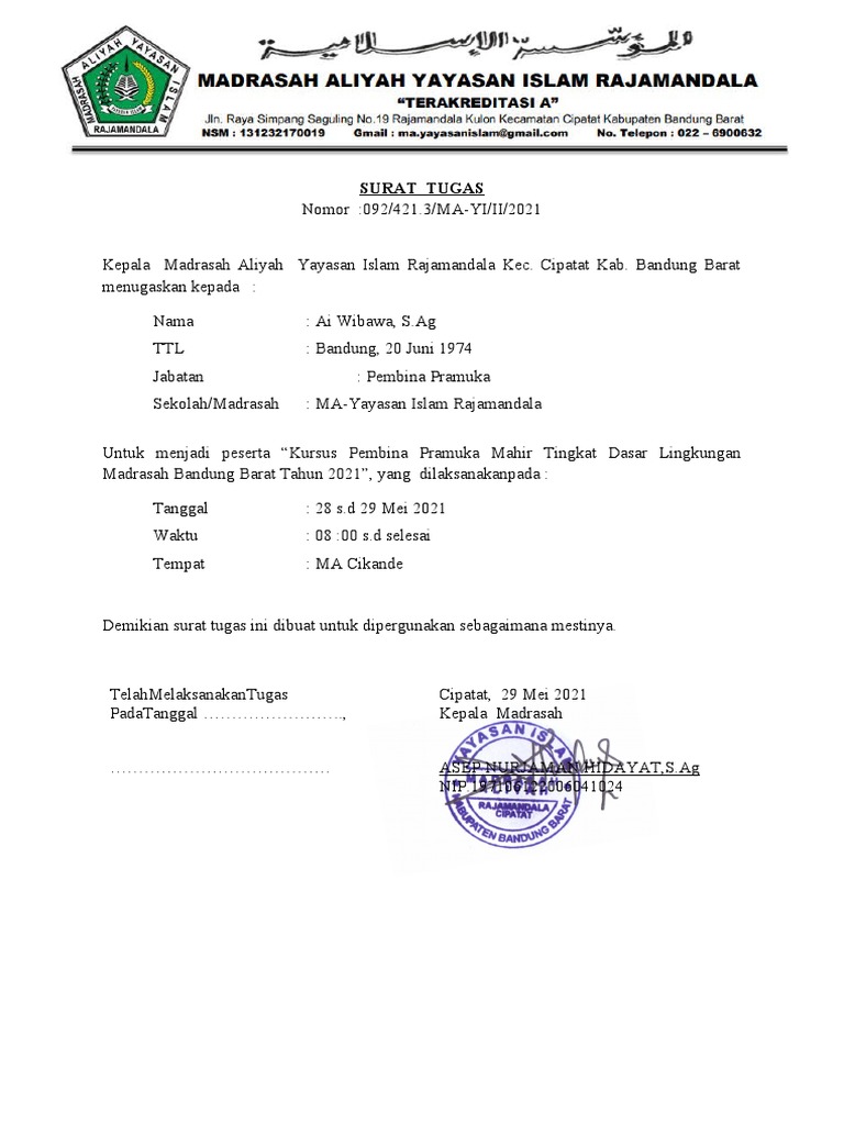 Surat Tugas Bu Iwa | PDF