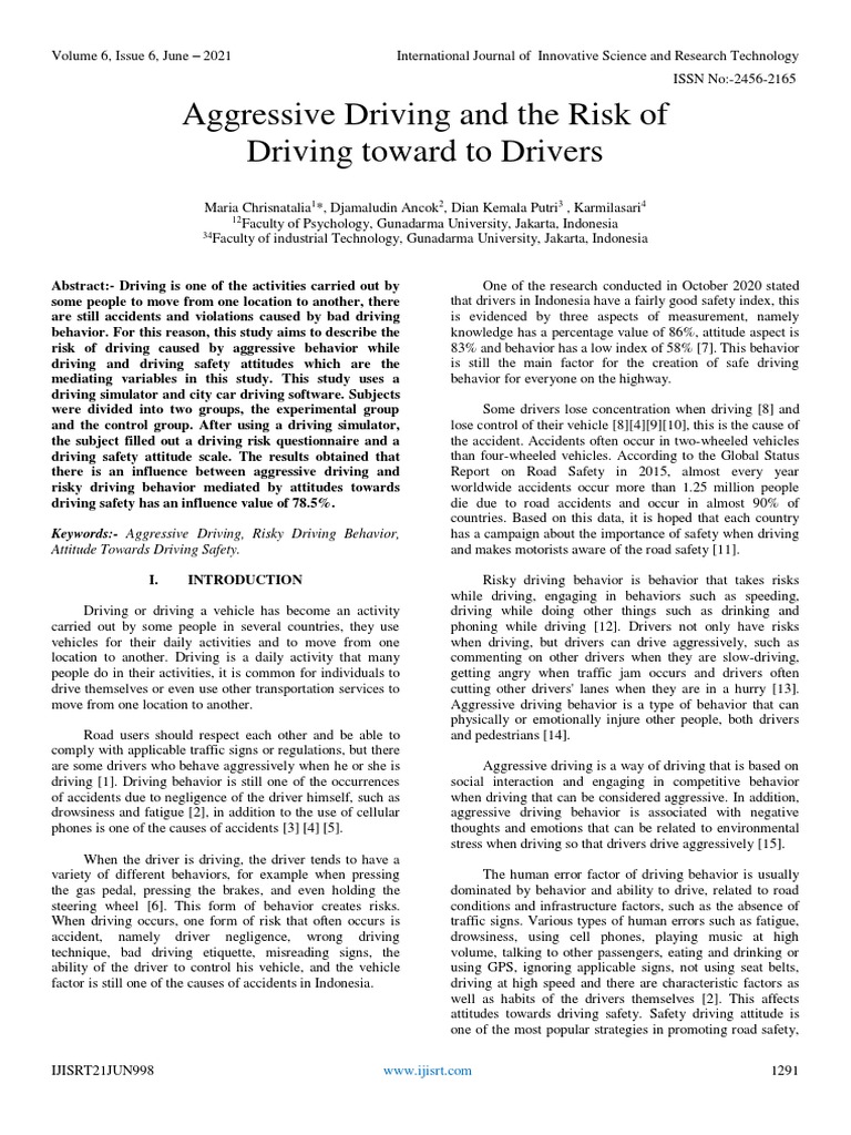 Aggressive Driving and The Risk of Driving Toward To Drivers | PDF ...