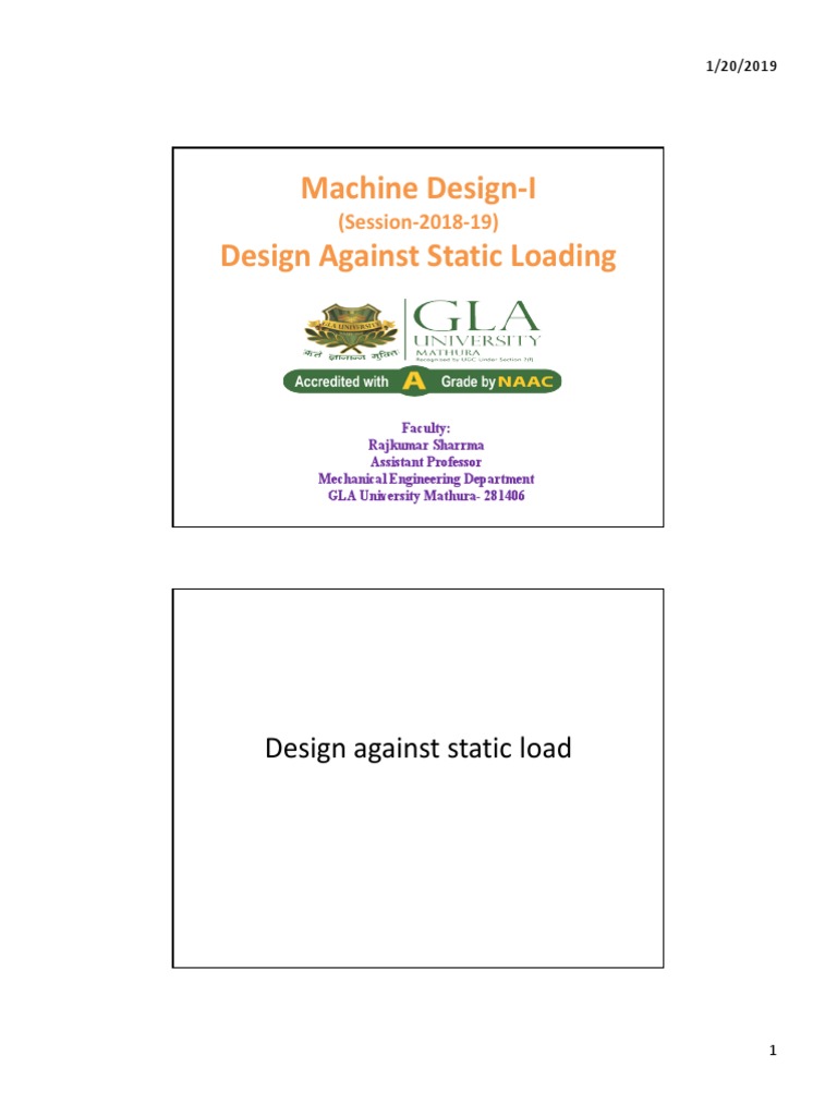 Machine Design-I Design Against Static Loading | PDF | Yield ...