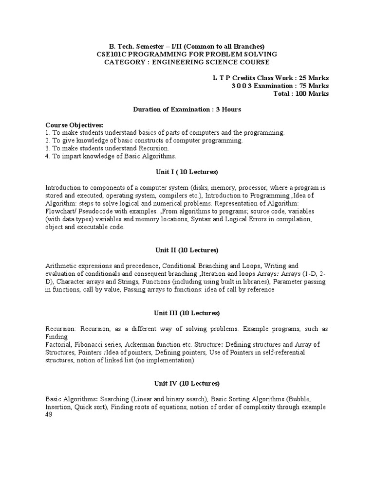Pps 2nd Sem Syllabus | PDF | Pointer (Computer Programming) | Subroutine