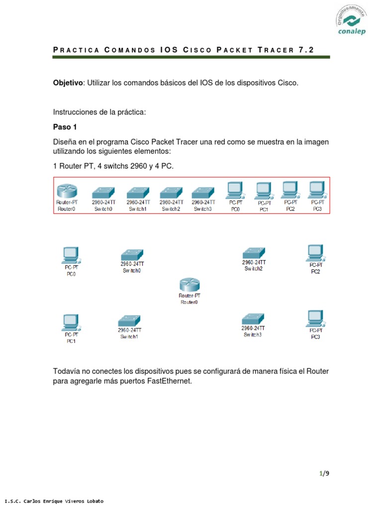 Practica 06 - Comandos IOS Cisco Packet Tracer | PDF | Dirección IP | Interfaz de línea de comando