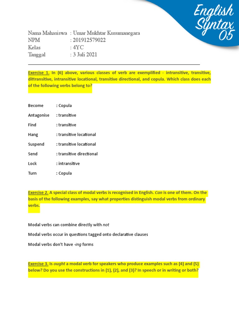 English Syntax Exercises | PDF